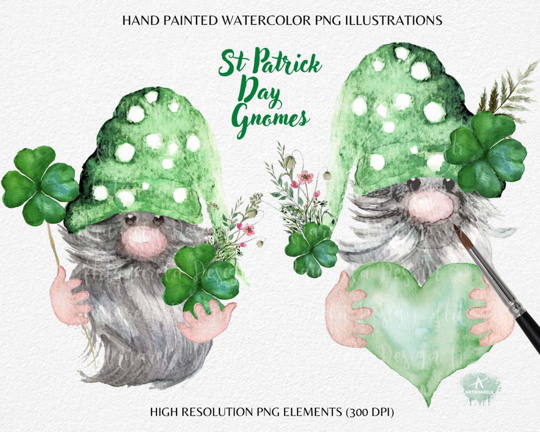 St Patrick's Day Gnomes Design, Hand Painted Watercolor St Patrick's ...