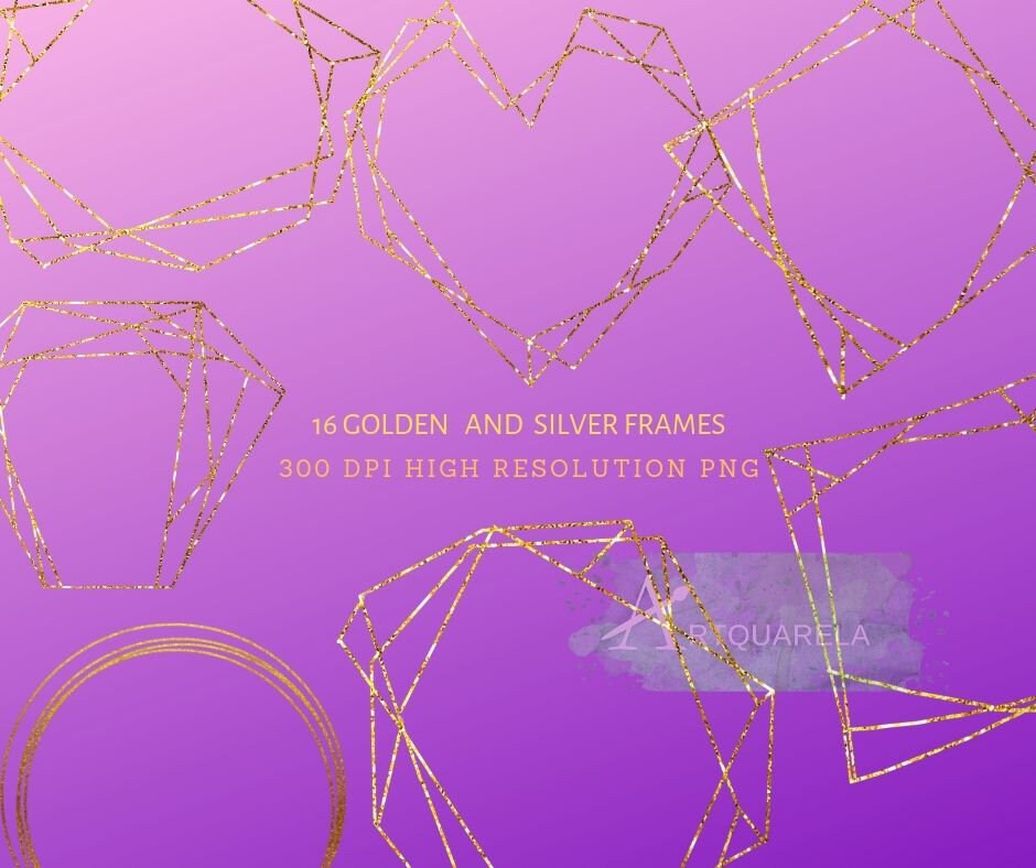 Gold Foil & Silver Geometric Frames Clipart PNG Minimalist | Etsy