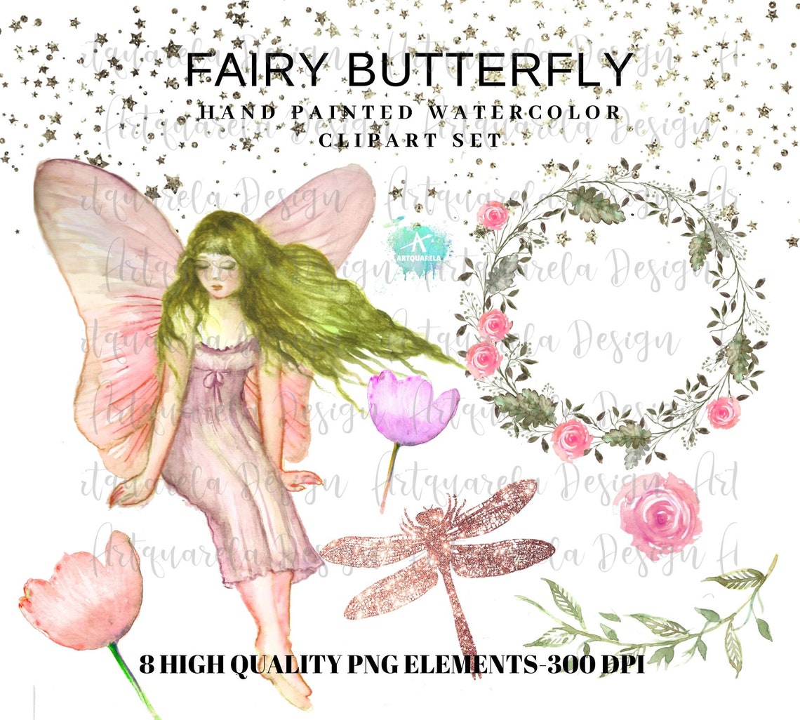 Cute Fairy With Flowers Clipartwatercolor Fairy Butterfly - Etsy