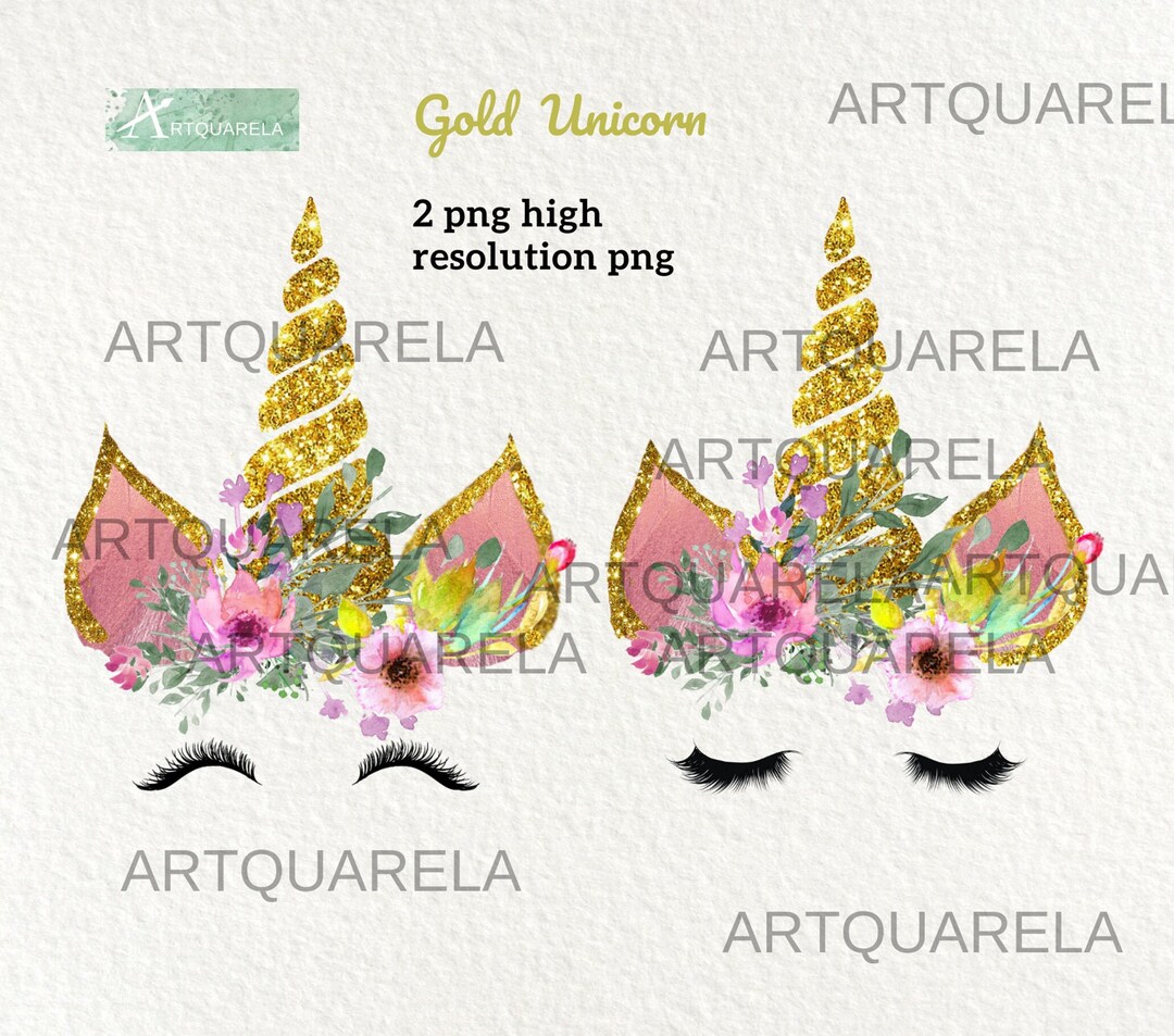 Unicorn Face Clipart , Gold Floral Unicorn PNG Instant Download Unicorn ...