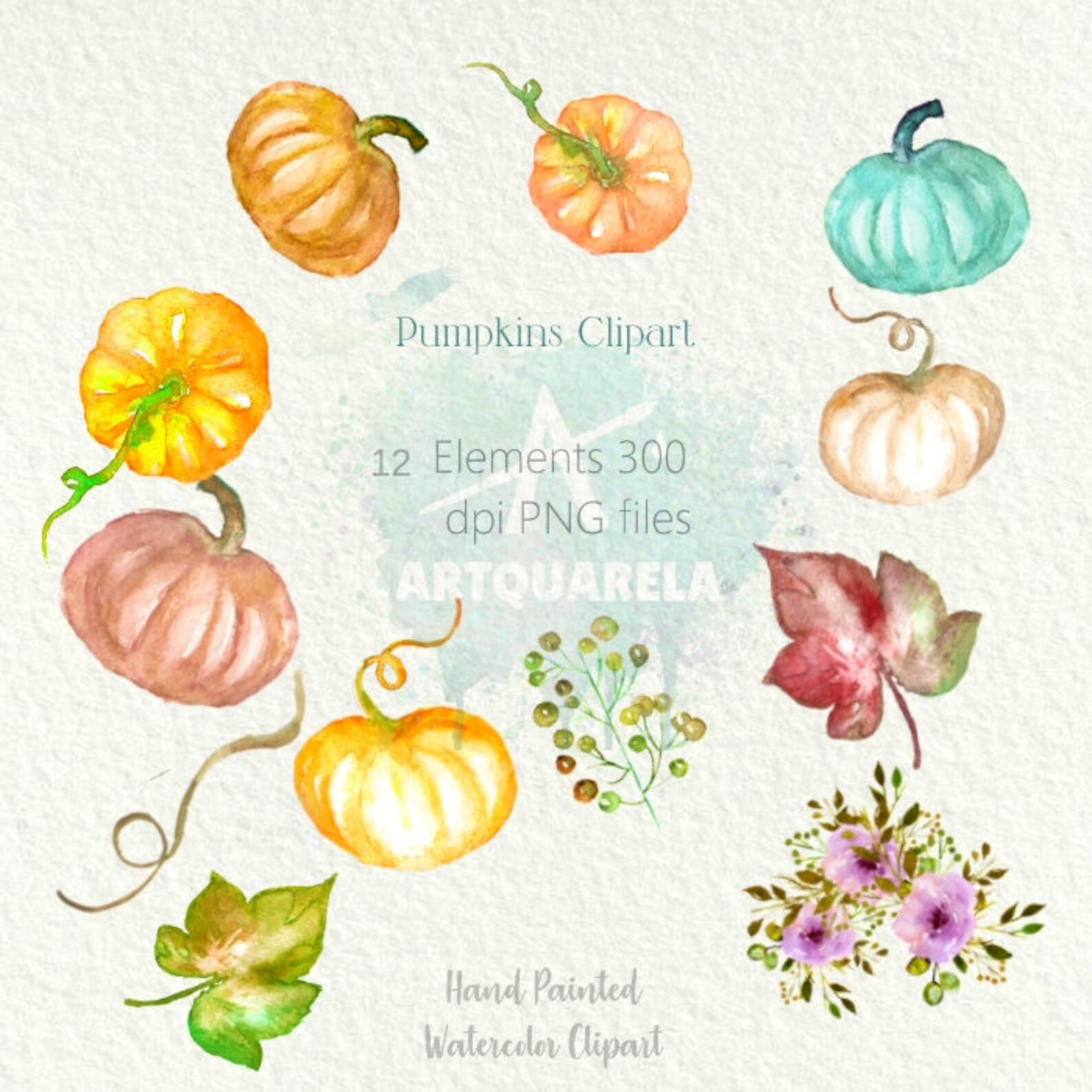 Pumpkins Clipart. Hand Painted Watercolor Clip Art. Fall - Etsy
