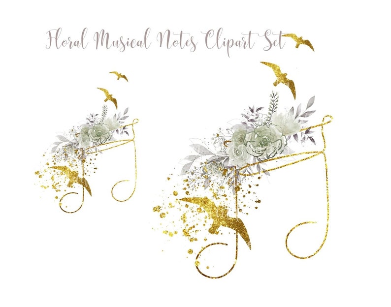 Music Notes Clipart Set Watercolor & Glitter Floral Music - Etsy Canada