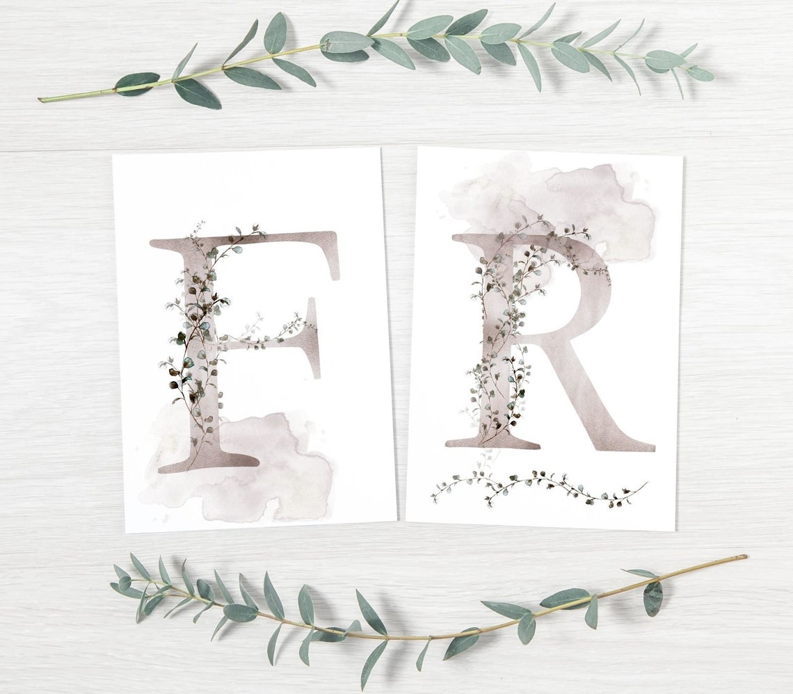 Alphabet Clipart Set Watercolor Initials With Eucalyptus - Etsy