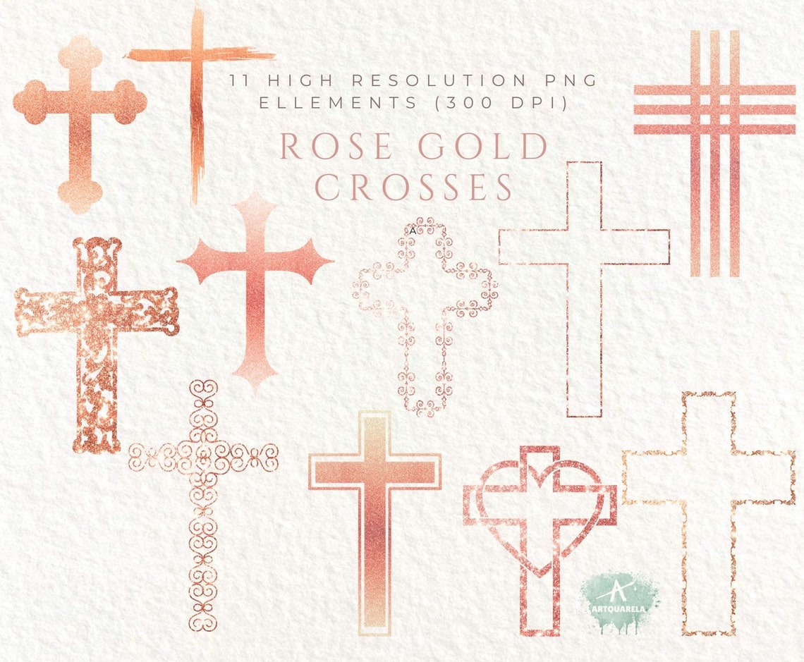 11 Rose Gold Crosses Clipart-pink Glitter Cross Png Metallic - Etsy