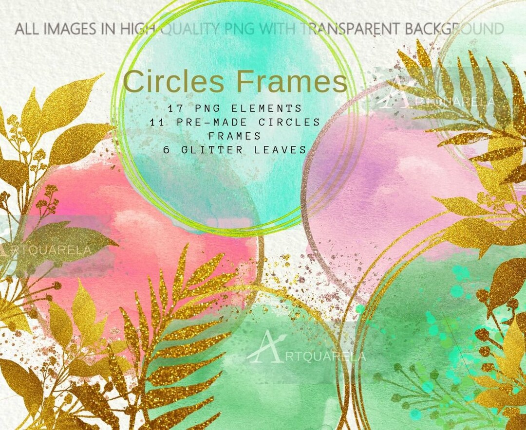 Glitter Circles Watercolor Blackground Clipart Golden Frames, Glitter ...