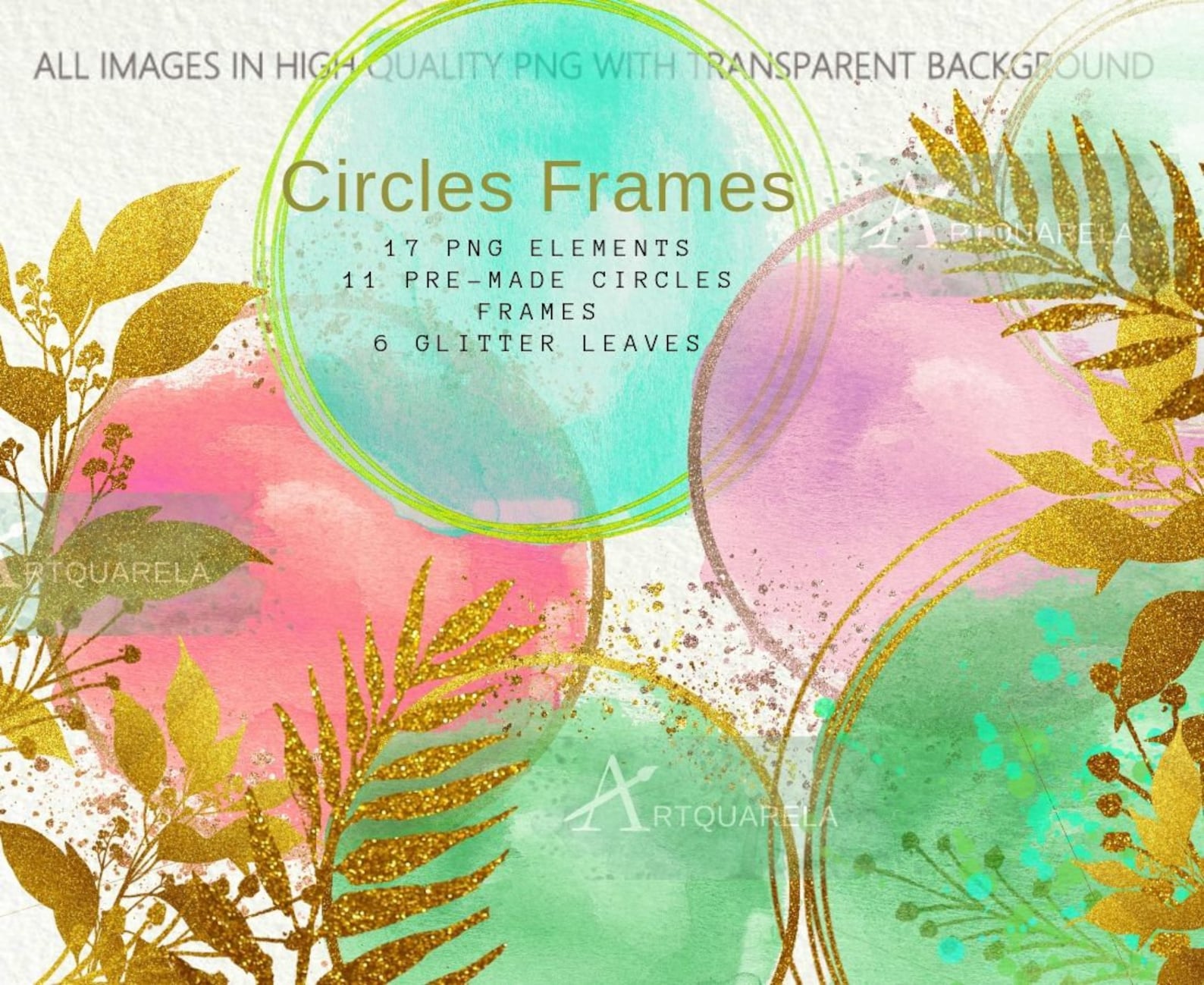 Glitter Circles Watercolor Blackground Clipart Golden Frames, Glitter ...