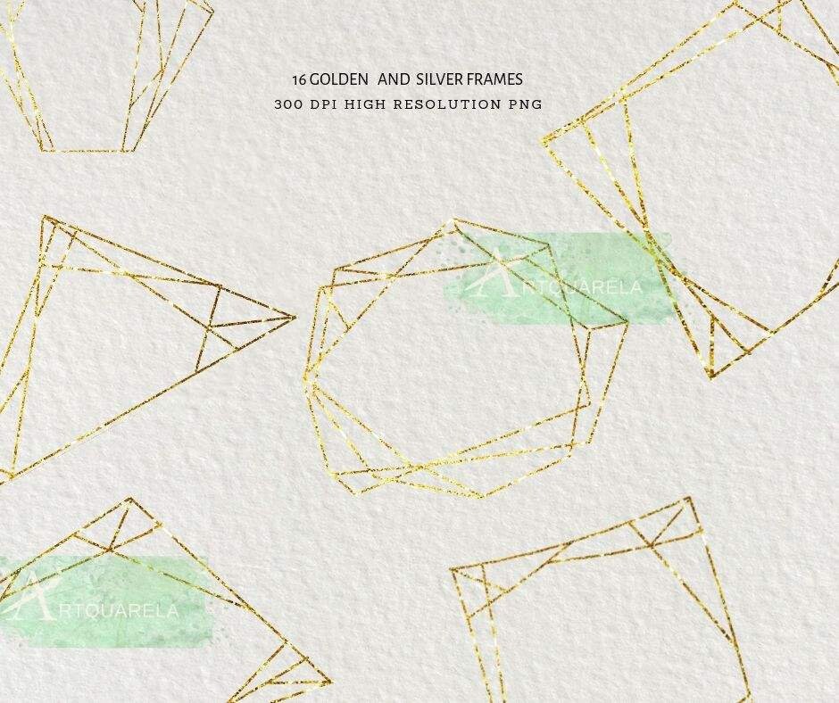 Gold Foil & Silver Geometric Frames Clipart PNG Minimalist | Etsy
