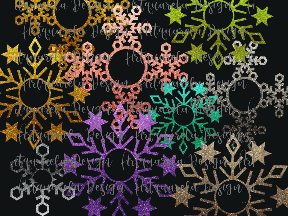 Snowflakes Clipart Setwatercolor & Glitter Snowflakes | Etsy