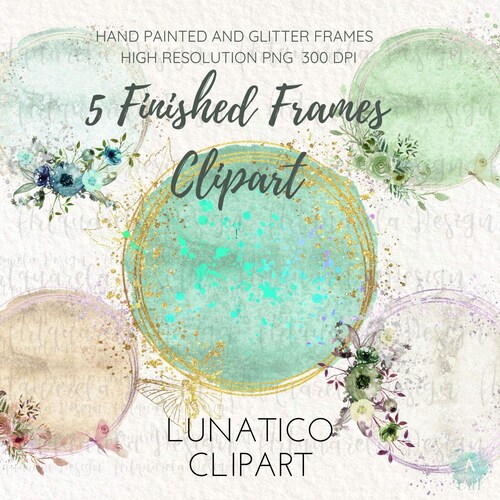9 Watercolor & Glitter Floral Frames Clipartgold Circles | Etsy