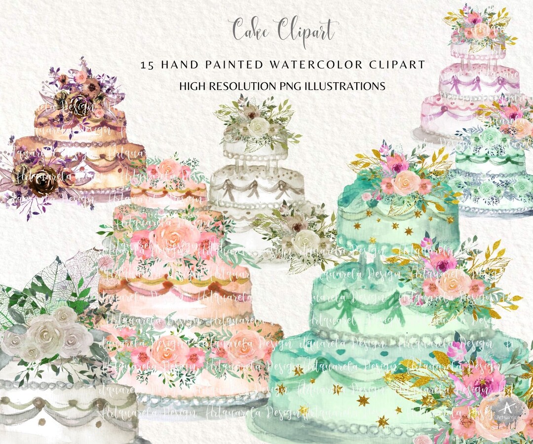Hand Painted Watercolor Floral Cake Clipart,wedding Cake in Format PNG ...