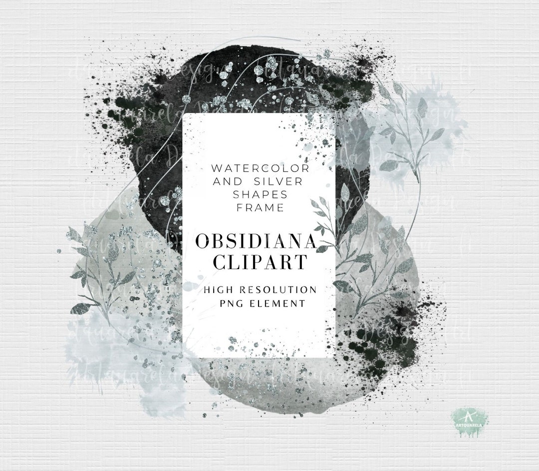 Watercolor Black and Silver Shapes Frame Clipart- Abstract Circles ...
