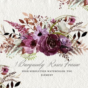 Burgundy Watercolor Floral Clipart Elegant Floral Frame Wedding Clipart ...
