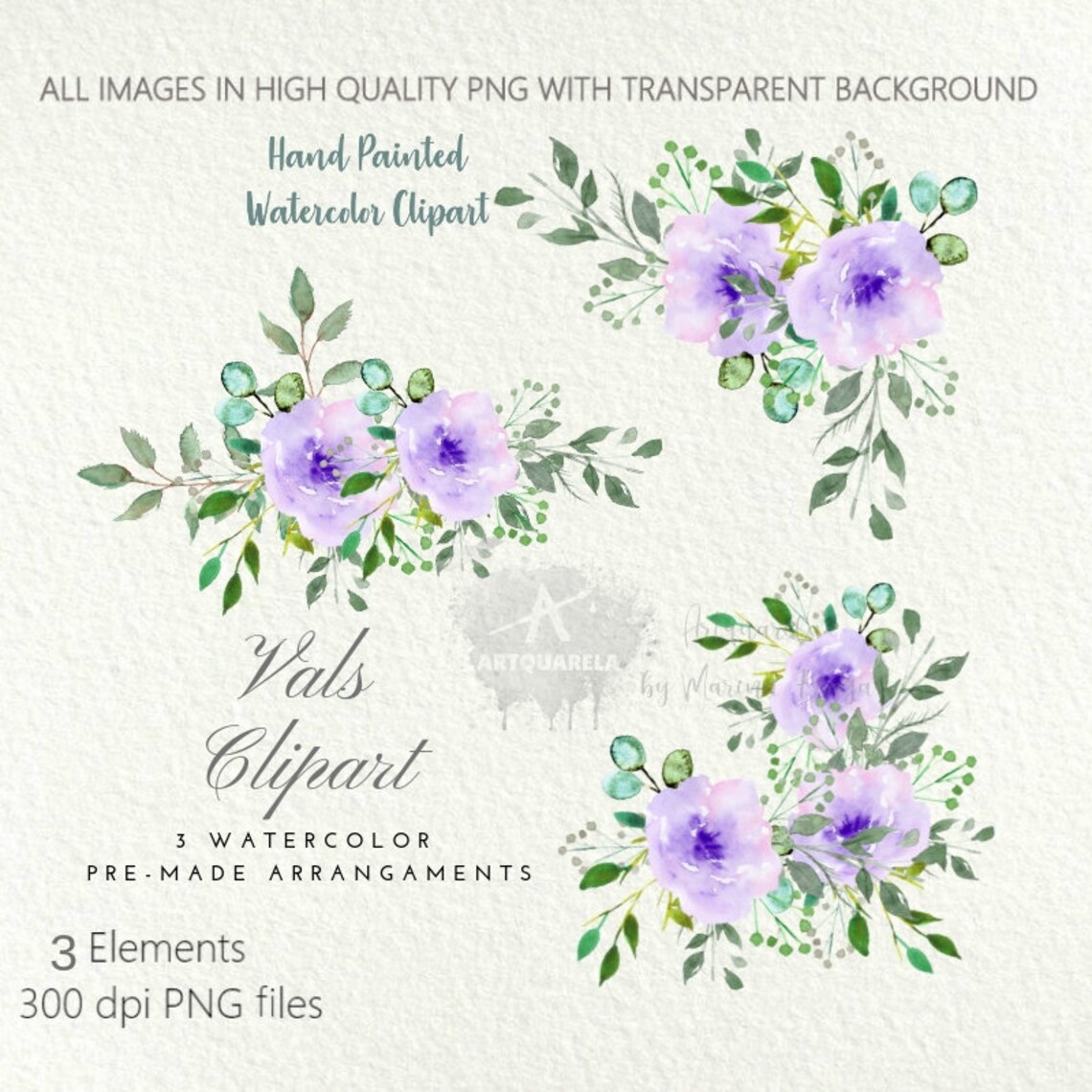 Watercolor Floral Clipart violet Flowers Finished | Etsy