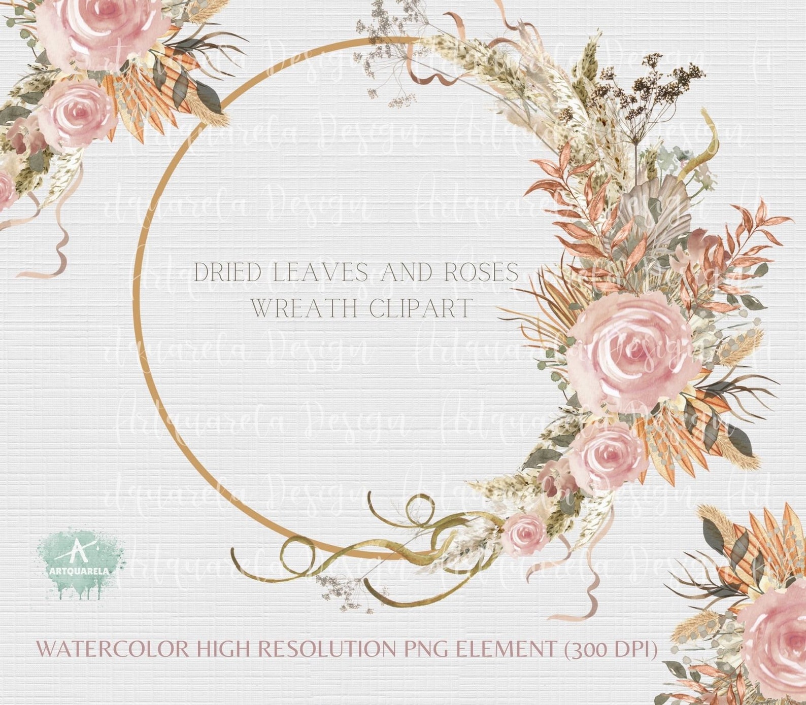 Watercolor Bohemian Wreath Clipart Boho Frame PNG Neutral - Etsy