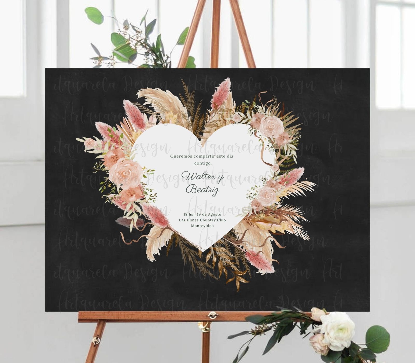 4 Watercolor Pampas Grass Frames Pampas Heart Wreath Boho - Etsy