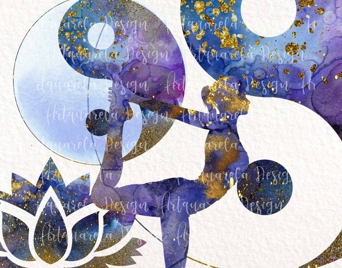 Yoga Clipart 18 Blue Watercolor & Gold Yoga Poses PNG - Etsy