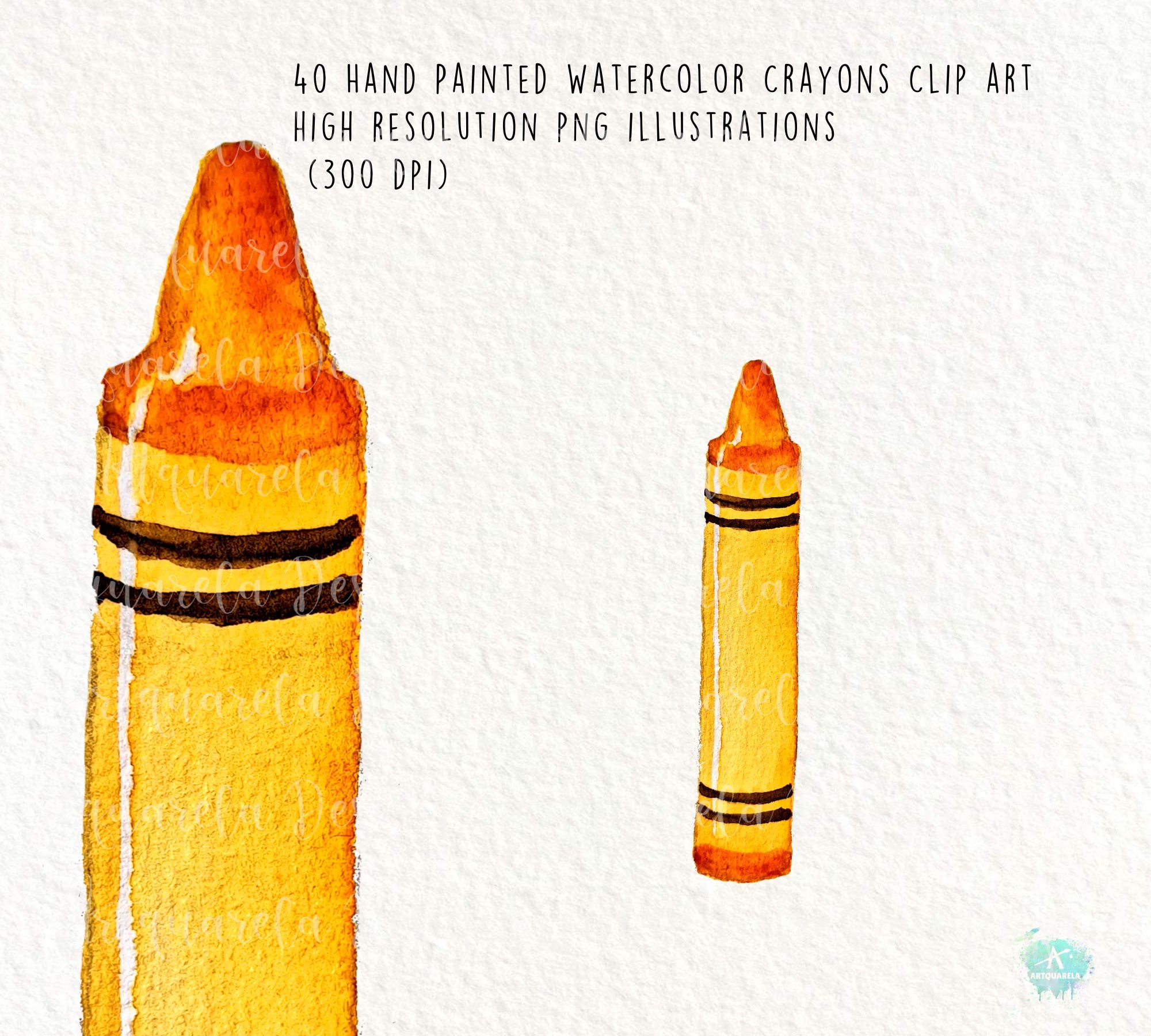 Watercolor Crayon Clip Art: Hand-painted PNG Set (commercial Use) - Etsy