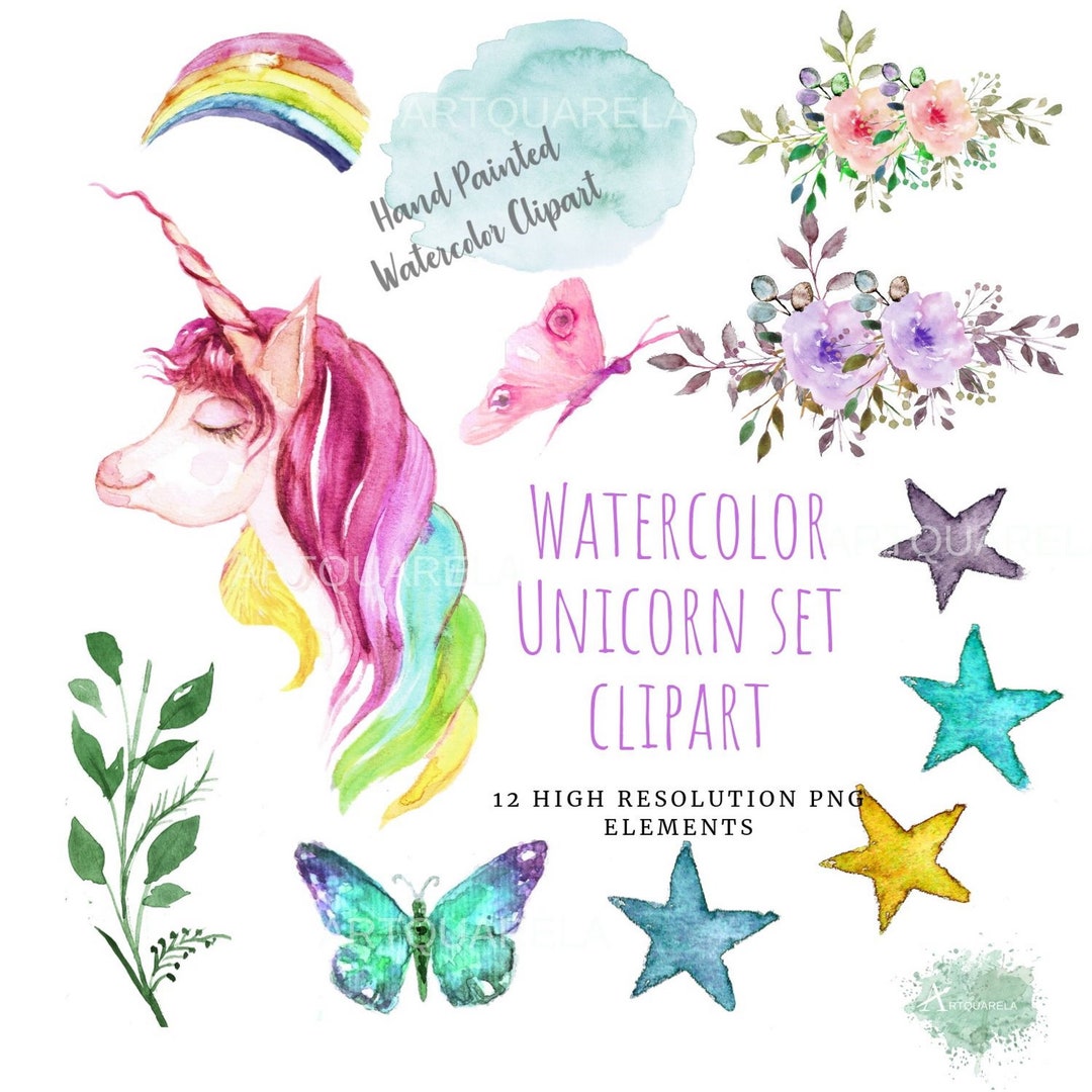 Unicorn Clipart, Watercolor Rainbow Unicorn Clip Art, Unicorn PNG Files ...