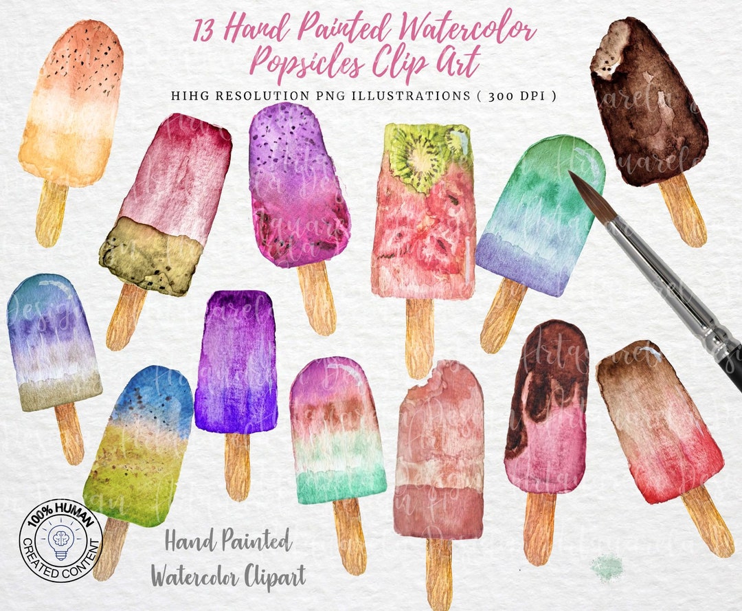 Hand Painted Watercolor Popsicle Clip Art Set- Ice Cream Clip Art Png ...
