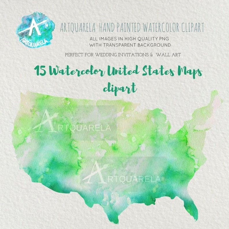 USA Map Watercolor Clipart United States Maps Png. Colorful | Etsy