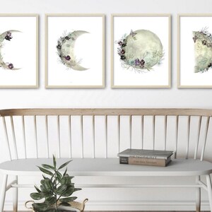 Moon Phases Clipart Watercolor Nature and Greenery Moon Boho ...