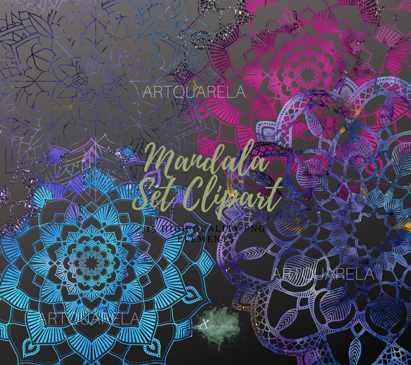 15 Mandalas Clipart Set Watercolor Holístic - Etsy