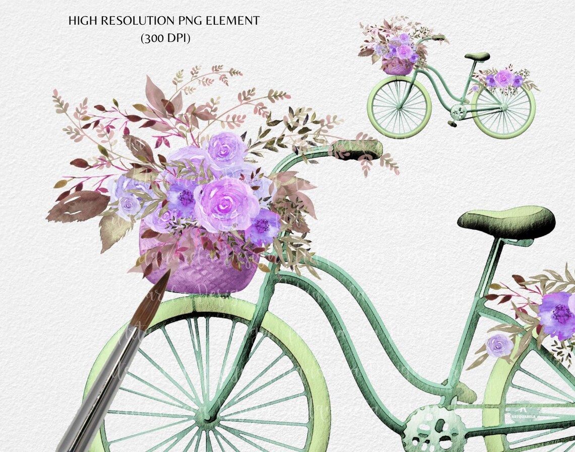 4 Floral Bicycles Clipartwatercolor Vintage Bikes PNG With - Etsy