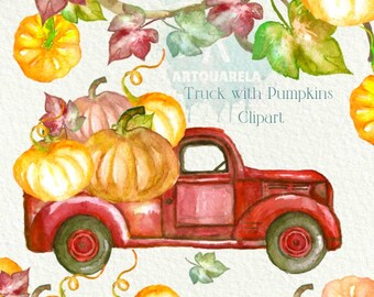 Fall Red Truck Clipart - Etsy