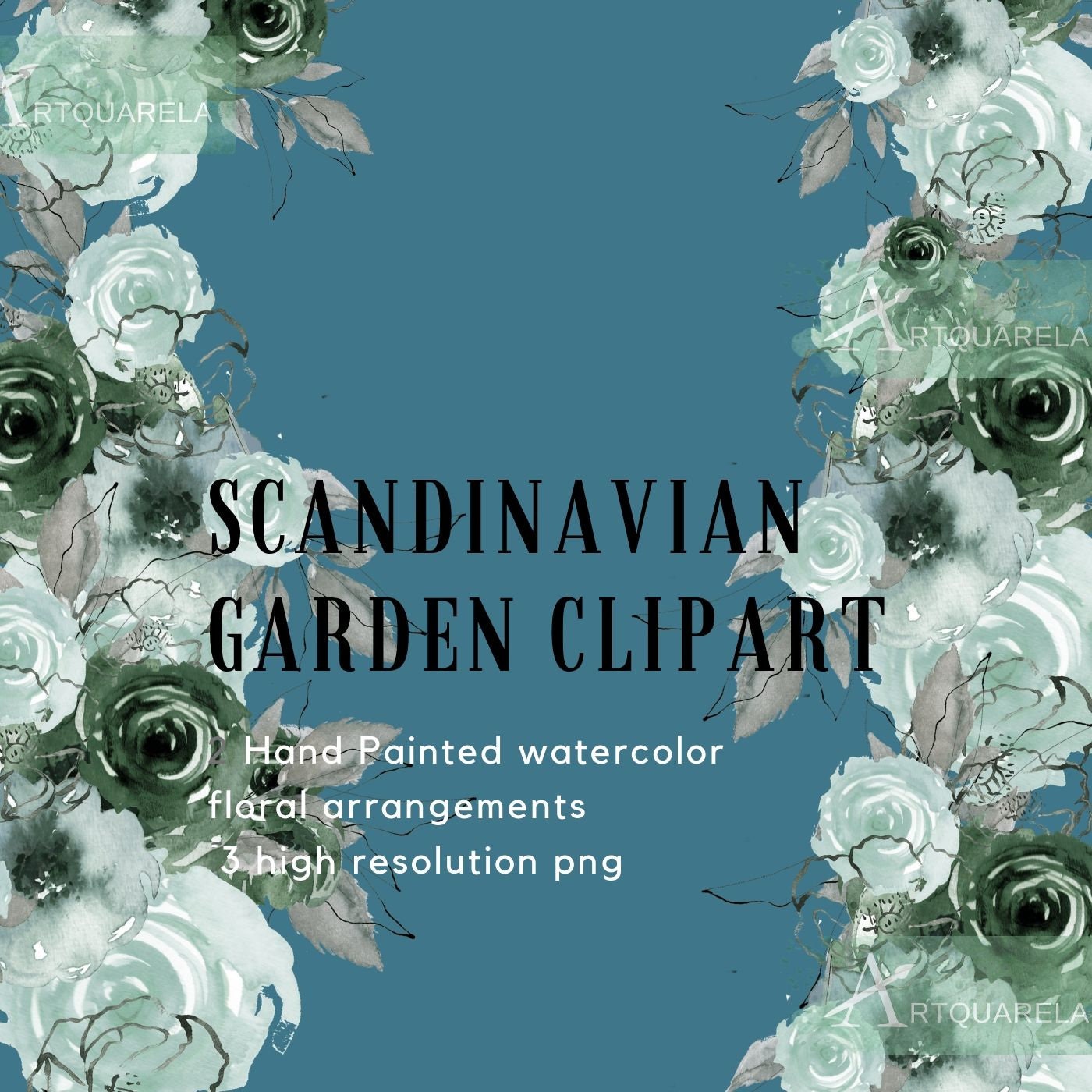 Flowers Clip Art Blue gray Roses Bouquet ClipartHand | Etsy