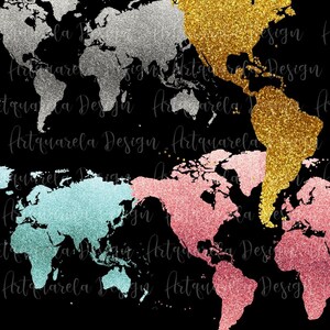 15 World Maps Clipart Watercolor and Glitter Maps Png Mapamundi Clipart ...