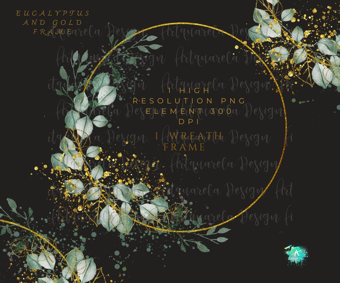 1 Eucalyptus Wrearth Frame Clipartgold Circle Frame Hand - Etsy