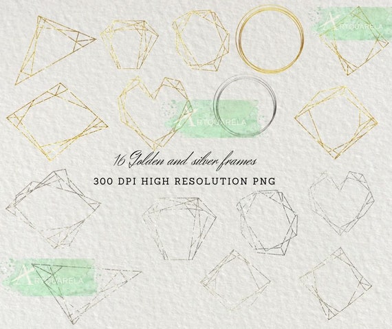 Gold Foil & Silver Geometric Frames Clipart PNG Minimalist | Etsy
