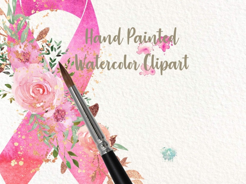 Watercolor Awareness Ribbon Clipart: Floral Breast Cancer Symbol (PNG ...