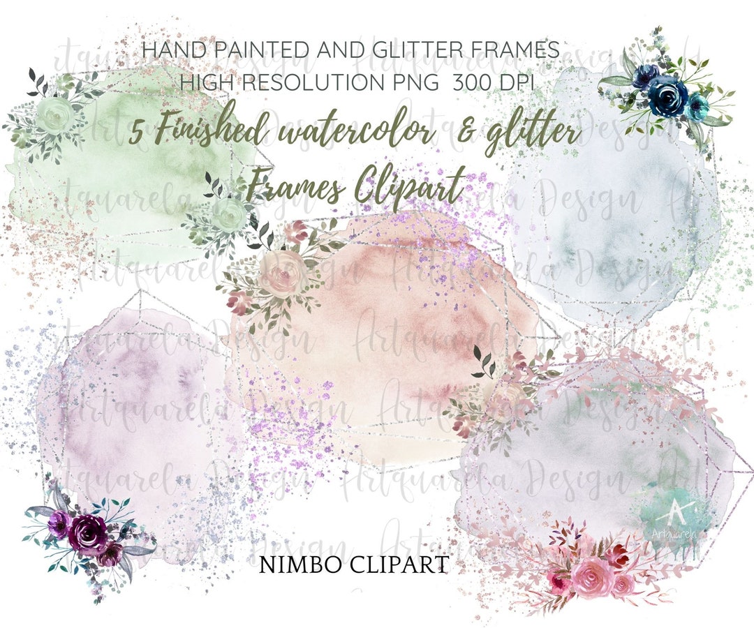 5 Watercolor Floral Frames Clipart,gold and Silver Overlays Finished ...