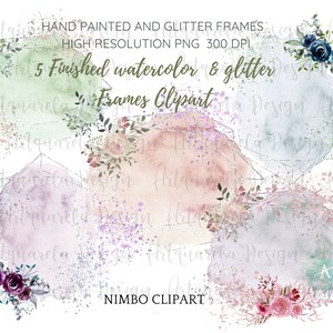 5 Watercolor Floral Frames Clipart,gold and Silver Overlays Finished ...