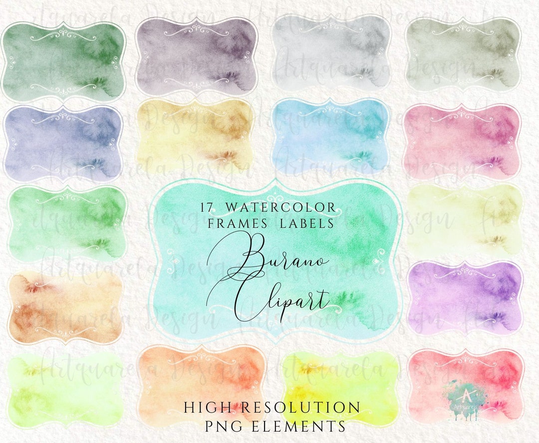 Watercolor Frames Clipart: Shabby Chic PNG Labels (digital Download) - Etsy