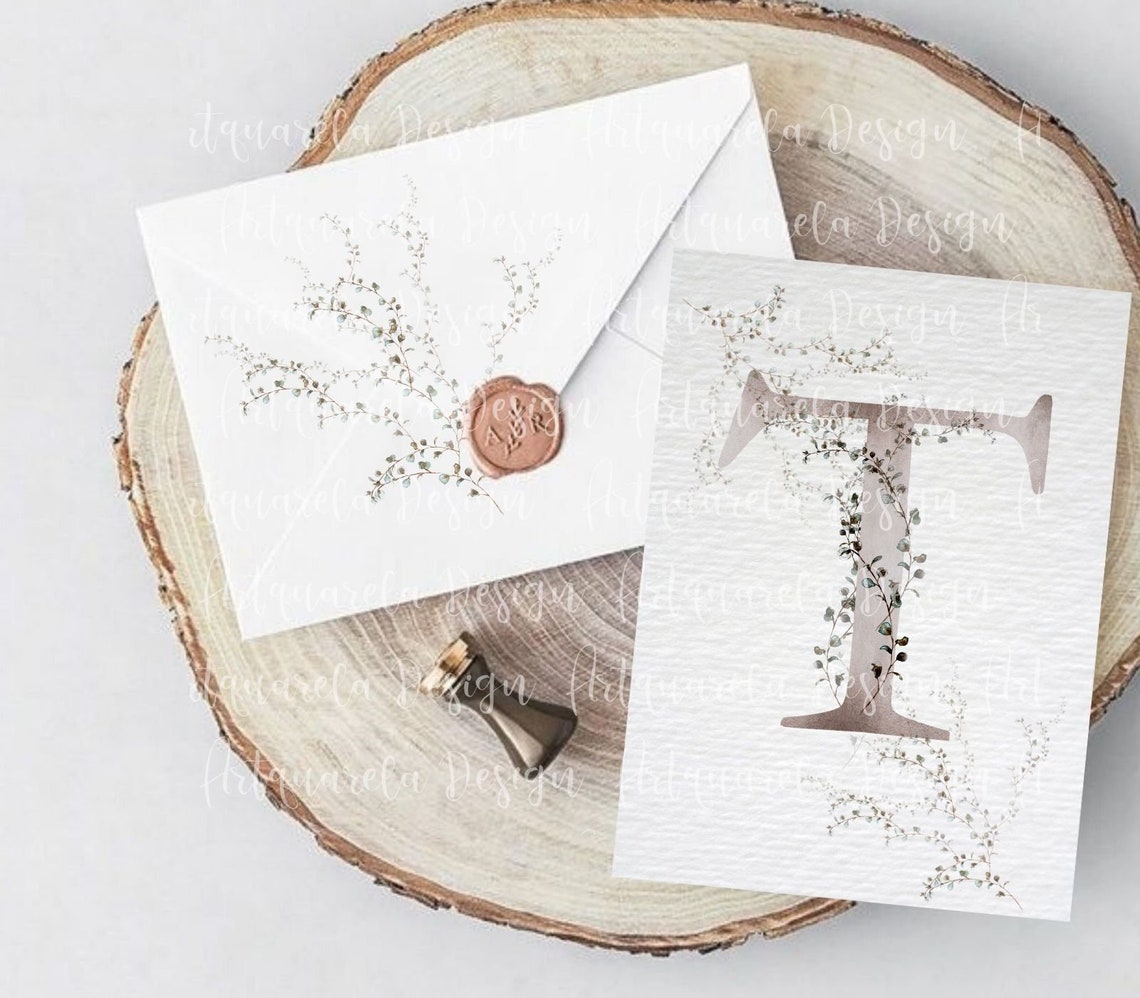 Alphabet Clipart Set Watercolor Initials With Eucalyptus - Etsy