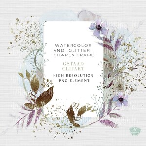 Watercolor & Silver Glitter Floral Frame Clipart Png Lavender Tone ...