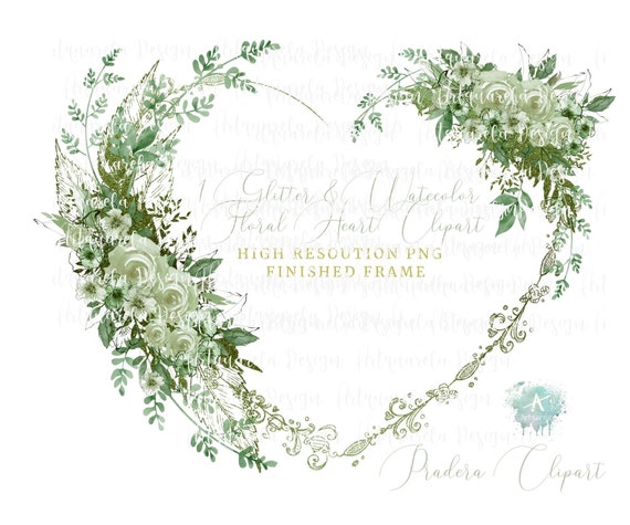 Green Floral Heart Frame Clipart Hand Painted Watercolor Heart | Etsy UK
