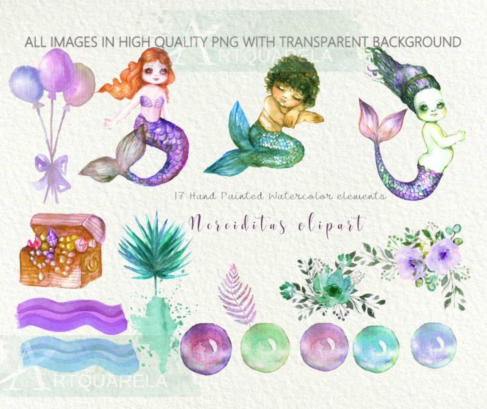 Mermaids Hand Painted Watercolor Clipart Sea, Girls,magic,fairytale ...
