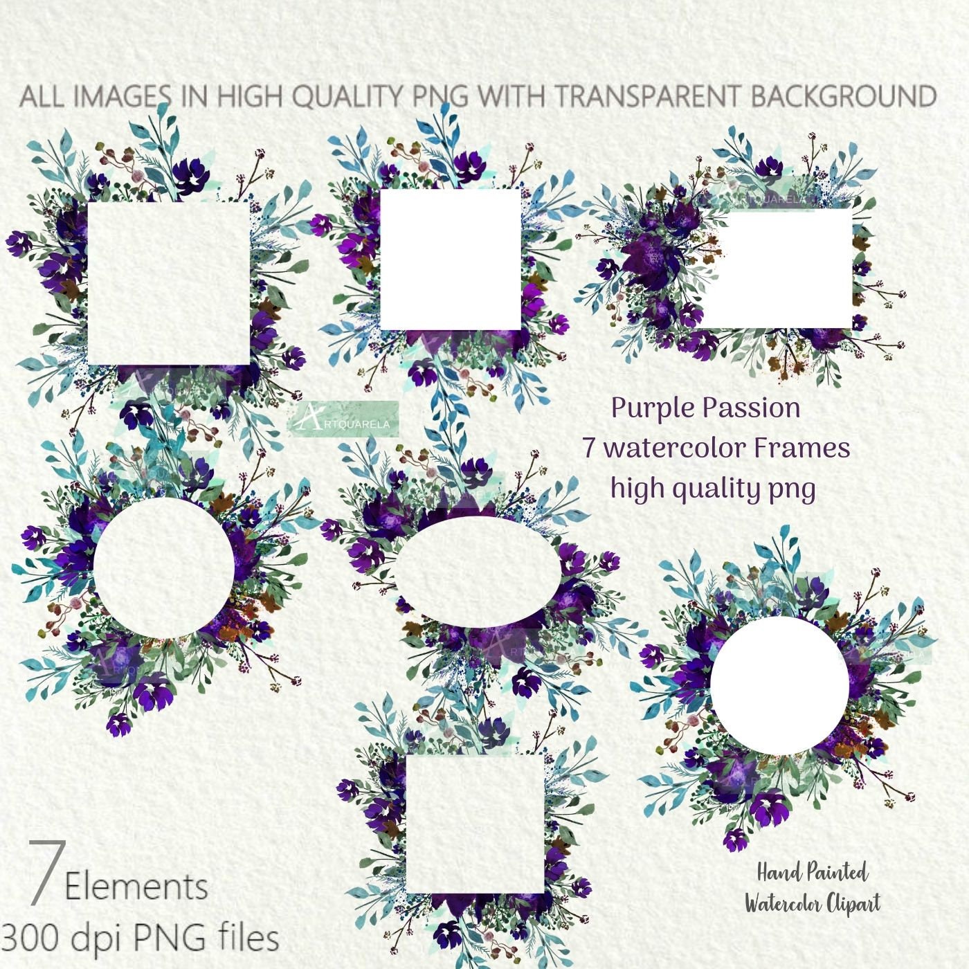 Watercolor Frames Cliparthand Painted Purple Flowers Clip Art - Etsy