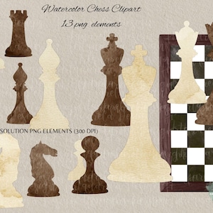 Watercolor Chess Pieces Clipart Png-table Chess Clipart, Chess Figures ...