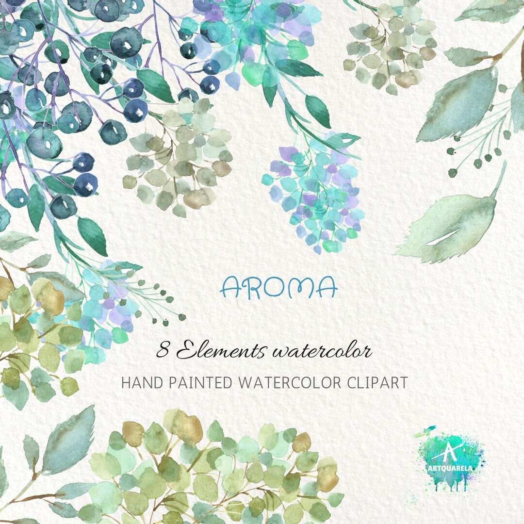 Watercolor Hand Painted Floral Clipart ,blue Leaves, PNG Wedding ...
