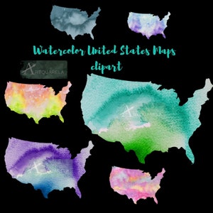 USA Map Watercolor Clipart United States Maps Png. Colorful Travel Maps ...