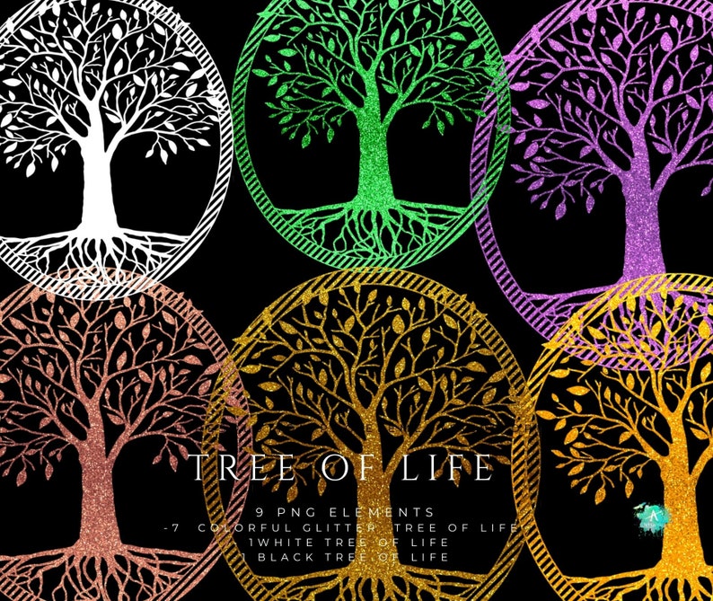 Tree of Life Clipart Silhouettecolorful Tree Png Glitter - Etsy