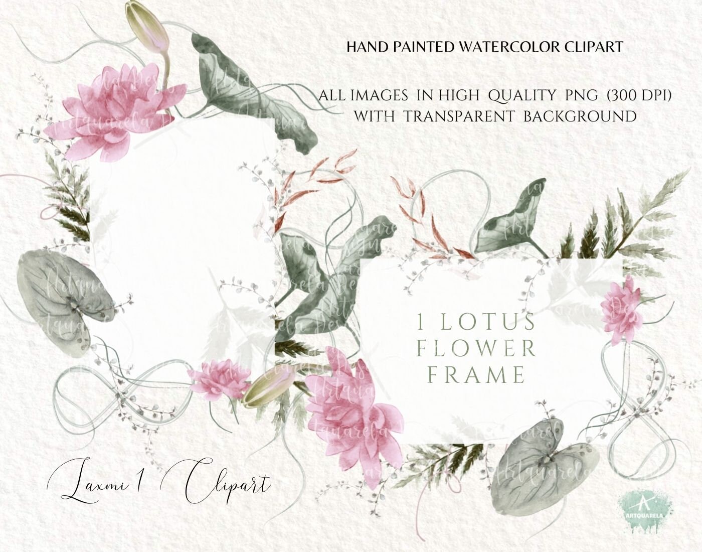 Watercolor Lotus Flowers Frame Clipart Organic Frame Lotus - Etsy