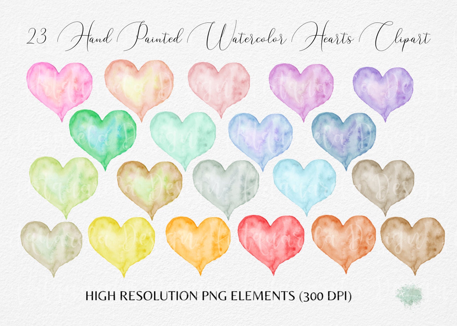 Watercolor Hearts Clipart Png 23 Hand Painted Watercolor - Etsy
