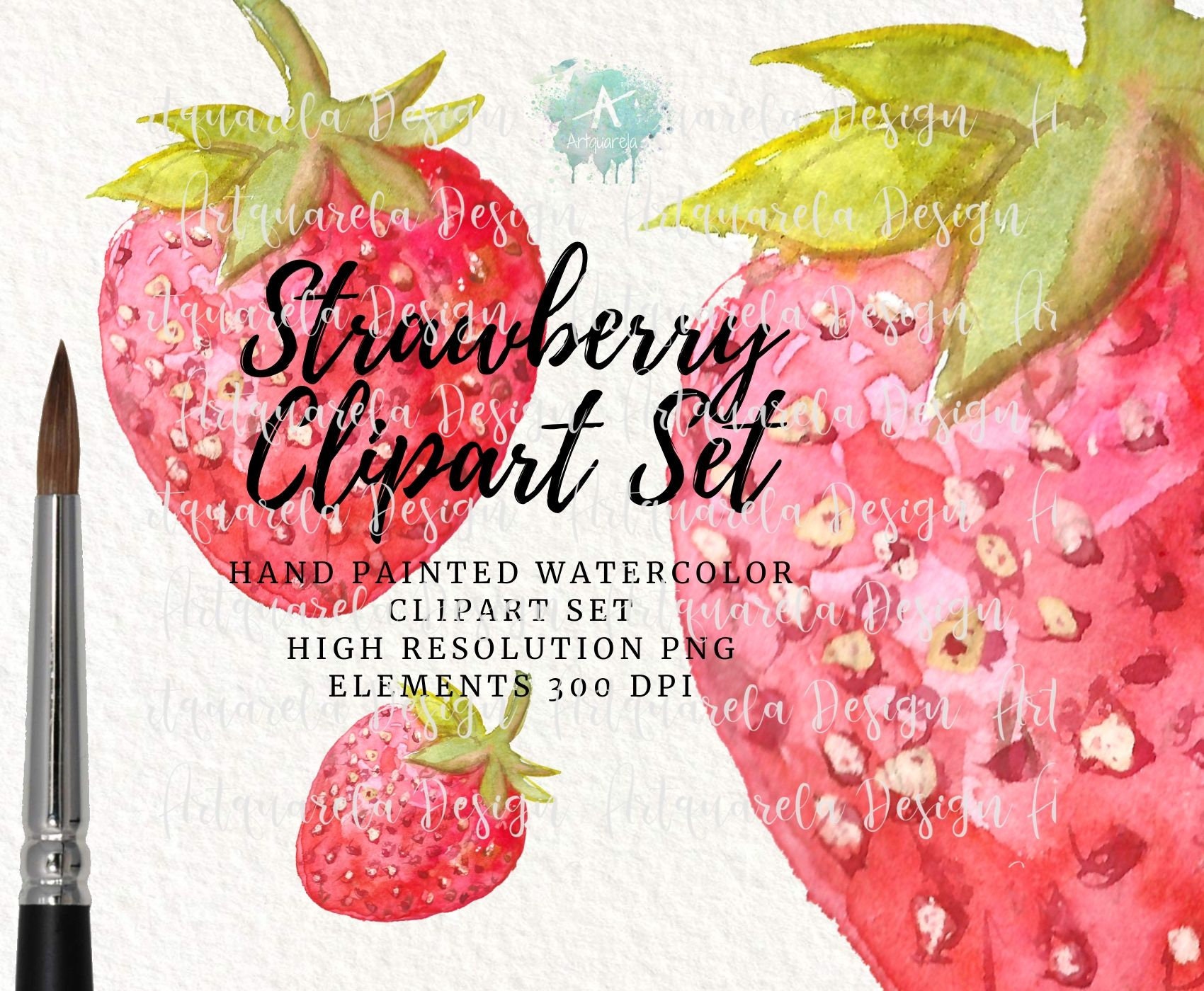 Watercolor Strawberry Clip Art Set Fruits Clipart Strawberry | Etsy
