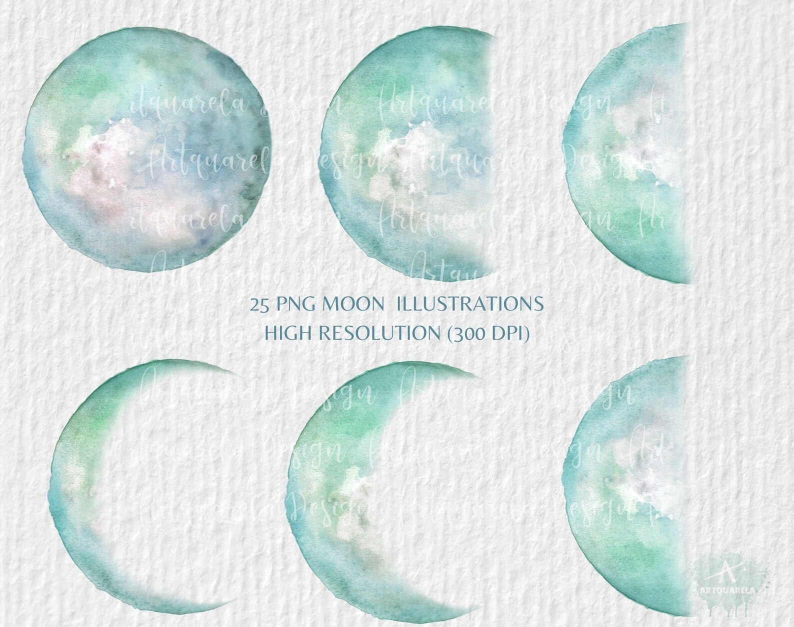 Moon Phases Cliparthand Painted Watercolor Moon Clip Art - Etsy