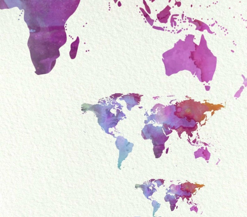 6 World Maps Clipartwatercolor Maps Png.mapamundi Clipart - Etsy